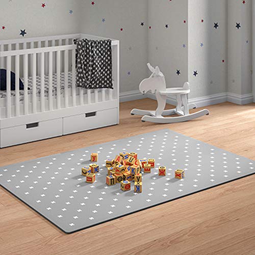 TCBunny Extra Large Baby Foam Play Mat - 4FT x 6FT Non-Toxic Puzzle Floor Mat for Kids & Toddlers, Waterproof Expandable Tiles with Edges (Grey with White Cross)