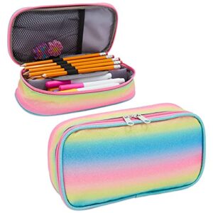 rainbow glitter pencil case for girls school supplies (9 x 4.6 in)