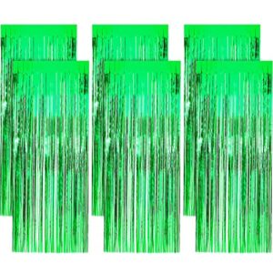 willbond 6 pieces green foil curtain metallic tinsel foil backdrop fringe curtains st. patrick’s day foil curtain shimmer curtain for irish festival birthday wedding party decoration, 3.3 x 8.2 feet