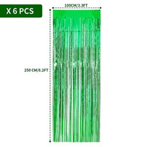 WILLBOND 6 Pieces Green Foil Curtain Metallic Tinsel Foil Backdrop Fringe Curtains St. Patrick's Day Foil Curtain Shimmer Curtain for Irish Festival Birthday Wedding Party Decoration, 3.3 x 8.2 Feet