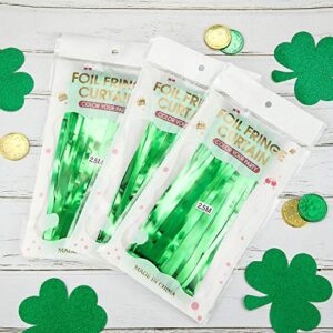 WILLBOND 6 Pieces Green Foil Curtain Metallic Tinsel Foil Backdrop Fringe Curtains St. Patrick's Day Foil Curtain Shimmer Curtain for Irish Festival Birthday Wedding Party Decoration, 3.3 x 8.2 Feet