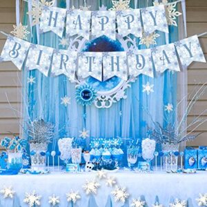 Snowflake Frozen Birthday Banner, Winter Wonderland 1st 2nd 3rd Birthday Party Decorations Snowflake Frozen Theme Party Christmas New Year Supplies