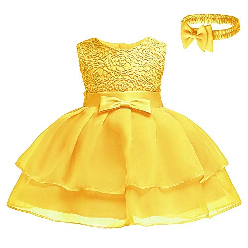 NSSMWTTC Princess Girls Bowknot Pageant Dresses Cute Sleeveless Prom Toddler Wedding Party Dresses for Baby (Yellow 7727,24M)