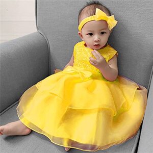 NSSMWTTC Princess Girls Bowknot Pageant Dresses Cute Sleeveless Prom Toddler Wedding Party Dresses for Baby (Yellow 7727,24M)