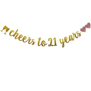 cheers to 21 years banner, pre-strung, gold glitter paper garlands for 21st birthday / wedding anniversary party decorations supplies, no assembly required,(gold)sunbetterland