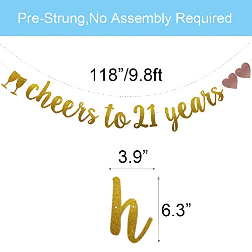 Cheers to 21 Years Banner, Pre-Strung, Gold Glitter Paper Garlands for 21st Birthday / Wedding Anniversary Party Decorations Supplies, No Assembly Required,(Gold)SUNbetterland