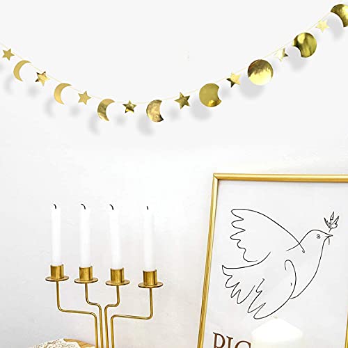 Gold Star Moon Phase Banner Garland Hanging Crescent Twikle Little Star Bunting Streamer Moon Cycle Celestial Decorations for Kids Birthday Party Baby Shower Wall Home Happy Eid Mubarak Ramadan Decor