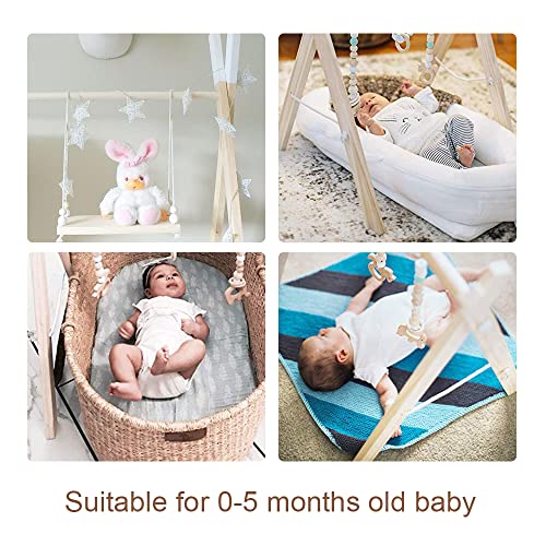 Wooden Baby Gym with 4 Baby Sensory Toys Foldable Baby Play Activity Gym Frame Hanging Bar Newborn Gift