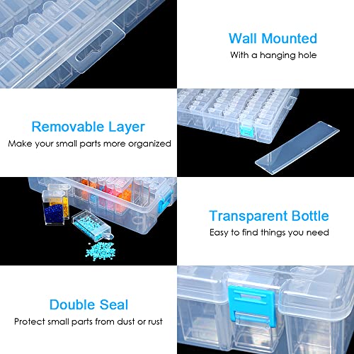 Kavolet Diamond Painting Box 112Pcs Slots Storage Container Diamond Art Accessories with lid Embroidery Box 64Pcs Label and 112Pcs Slots