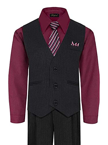 iGirlDress Little Boys' and Special Occasion Pinstripe Vest Set Black/Burgundy 4