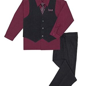 iGirlDress Little Boys' and Special Occasion Pinstripe Vest Set Black/Burgundy 4