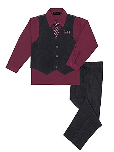 iGirlDress Little Boys' and Special Occasion Pinstripe Vest Set Black/Burgundy 4