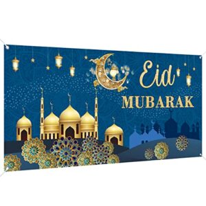 eid mubarak decorations, large fabric muslim ramadan kareem backdrop banner ramadan mubarak sign photo booth backdrop background for muslim ramadan party supplies, 78 x 43inch