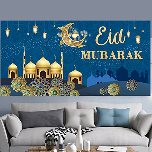 Eid Mubarak Decorations, Large Fabric Muslim Ramadan Kareem Backdrop Banner Ramadan Mubarak Sign Photo Booth Backdrop Background for Muslim Ramadan Party Supplies, 78 x 43INCH