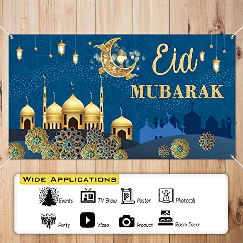 Eid Mubarak Decorations, Large Fabric Muslim Ramadan Kareem Backdrop Banner Ramadan Mubarak Sign Photo Booth Backdrop Background for Muslim Ramadan Party Supplies, 78 x 43INCH