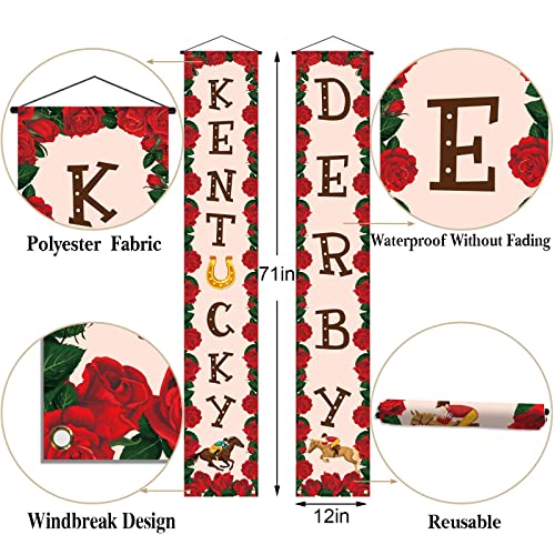 Kentucky Derby Porch Banner Churchill Downs Horse Racing Run for The Roses Party Front Door Sign Decoration Supply