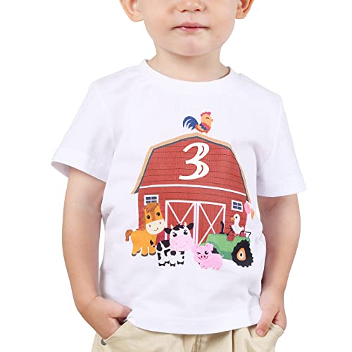 3rd Birthday T-Shirt Baby Boy Toddler Farm Animal Three 3 Years Old B-Day Tee Gift Third Farm Animals Themed Birthday Party Top Tee Cotton T Shirt Printed Short Sleeve White