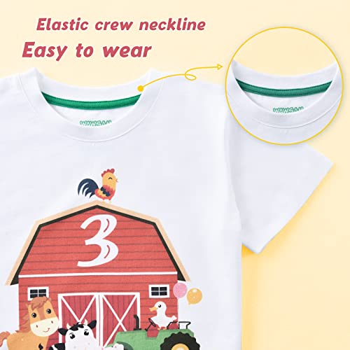 3rd Birthday T-Shirt Baby Boy Toddler Farm Animal Three 3 Years Old B-Day Tee Gift Third Farm Animals Themed Birthday Party Top Tee Cotton T Shirt Printed Short Sleeve White