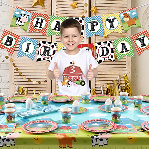 3rd Birthday T-Shirt Baby Boy Toddler Farm Animal Three 3 Years Old B-Day Tee Gift Third Farm Animals Themed Birthday Party Top Tee Cotton T Shirt Printed Short Sleeve White