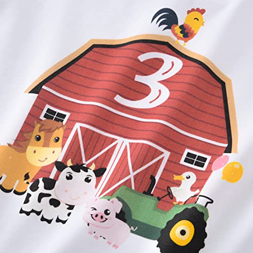 3rd Birthday T-Shirt Baby Boy Toddler Farm Animal Three 3 Years Old B-Day Tee Gift Third Farm Animals Themed Birthday Party Top Tee Cotton T Shirt Printed Short Sleeve White