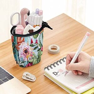 Swono Cactus Floral Pencil Case Bright Tropical Flowers Roses Cacti Watercolor Standing Pencil Case Pencil Holder Pencil Pouch Cosmetics Pouch Makeup Office Bag Colorful