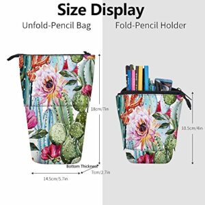 Swono Cactus Floral Pencil Case Bright Tropical Flowers Roses Cacti Watercolor Standing Pencil Case Pencil Holder Pencil Pouch Cosmetics Pouch Makeup Office Bag Colorful