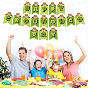 Happy Groundhog Day Banner Background Cute Animals Peeking Out Hole Theme Favors Decor for Groundhog Day Weather Forecast Spring February 2nd Holidays Festival 1st Birthday Party Supplies Decorations