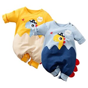 newborn infant unisex baby boy girl dinosaurs romper bodysuit 2 piece jumpsuit outfits clothes blue/orange