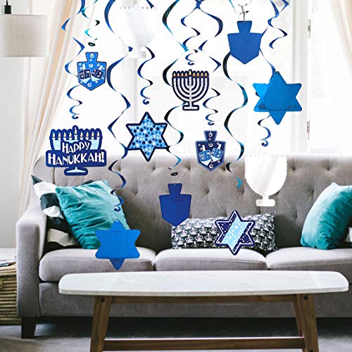 The Dreidel Company Hanukkah Swirl Decorations, Includes 12 Swirls with Foil Hanukkah Cutouts 24" and Swirls Alone Hang 18" (Single)