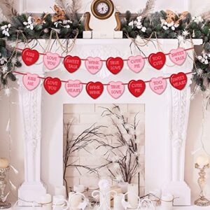 Whaline 3Pcs Valentine's Day Conversation Hearts DIY Banners Kit Include Red Pink Hearts and Ribbons Romantic Paper Hanging Bunting Garland with Sayings for Valentines Party Home Wall Decor, 8.2Ft