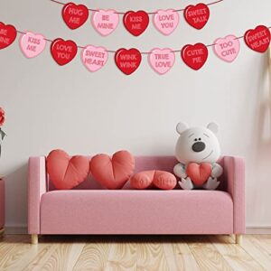 Whaline 3Pcs Valentine's Day Conversation Hearts DIY Banners Kit Include Red Pink Hearts and Ribbons Romantic Paper Hanging Bunting Garland with Sayings for Valentines Party Home Wall Decor, 8.2Ft