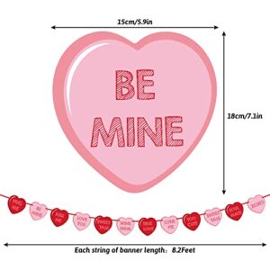 Whaline 3Pcs Valentine's Day Conversation Hearts DIY Banners Kit Include Red Pink Hearts and Ribbons Romantic Paper Hanging Bunting Garland with Sayings for Valentines Party Home Wall Decor, 8.2Ft