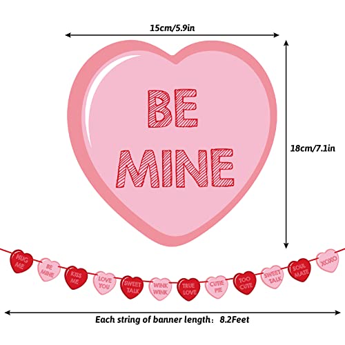 Whaline 3Pcs Valentine's Day Conversation Hearts DIY Banners Kit Include Red Pink Hearts and Ribbons Romantic Paper Hanging Bunting Garland with Sayings for Valentines Party Home Wall Decor, 8.2Ft