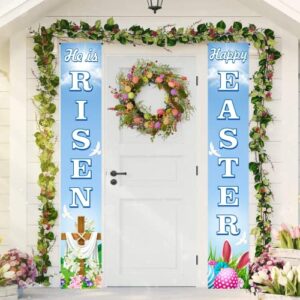 he is risen banner, 71″ x 12″ he is risen easter decorations porch sign happy easter banner easter door decorations porch banner easter christian cross resurrection religious holiday front door sign