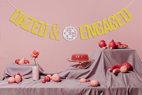 Dazed & Engaged Banner Gold Glitter, Hippie Engaged Banner, Retro 60's 70's Bachelorette Banner, Engaged Banner, Last Disco Engagement Party Decorations