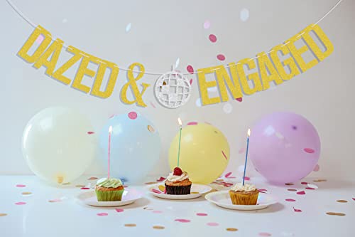 Dazed & Engaged Banner Gold Glitter, Hippie Engaged Banner, Retro 60's 70's Bachelorette Banner, Engaged Banner, Last Disco Engagement Party Decorations