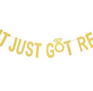 Ucity Shit Just Got Real Banner Gold Glitter Garland for Bachelorette Party Wedding Engagement Bridal Shower Party Decorations