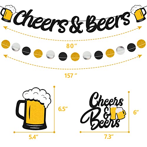 Cheers and Beers Banner With Cheers Cake Topper and Circle Dots Garland 12” Latex Balloons Kits Happy Birthday Banner for Man Woman Adults Him Her Bday Wedding Bachelorette Baby Shower Housewarming Party Event Celebration Supplies