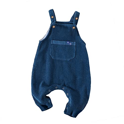 Baby Boys Corduroy Overalls Kids Bib Pants Suspender Trousers Toddler Strap Jumpsuit Bottom Outfit (Blue&pocket, 6-9 Months)