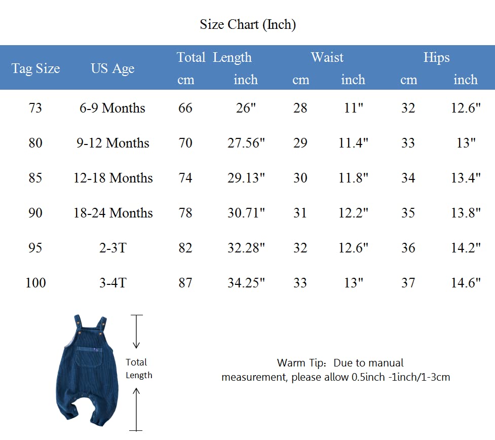 Baby Boys Corduroy Overalls Kids Bib Pants Suspender Trousers Toddler Strap Jumpsuit Bottom Outfit (Blue&pocket, 6-9 Months)