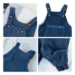 Baby Boys Corduroy Overalls Kids Bib Pants Suspender Trousers Toddler Strap Jumpsuit Bottom Outfit (Blue&pocket, 6-9 Months)