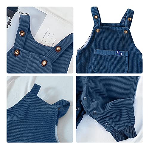 Baby Boys Corduroy Overalls Kids Bib Pants Suspender Trousers Toddler Strap Jumpsuit Bottom Outfit (Blue&pocket, 6-9 Months)