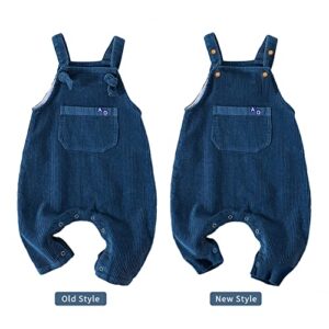 Baby Boys Corduroy Overalls Kids Bib Pants Suspender Trousers Toddler Strap Jumpsuit Bottom Outfit (Blue&pocket, 6-9 Months)