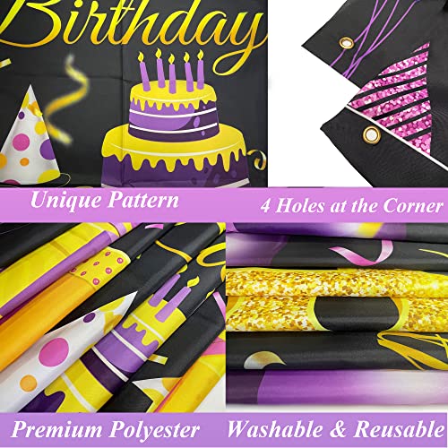 Wiipenex Happy 60th Birthday Backdrop Banner 70.86” x 43.3” Purple Black 60th Birthday Decorations Cheers to 60 Years Old Balloons Backdrop Party Supplies Birthday Yard Sign Poster Photo Booth Props