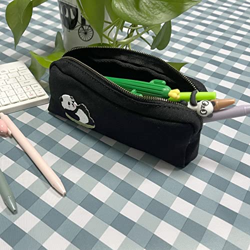 CATCH ON Cute Small Pencil Case Simple Durable Canvas Pen Pencil Bag Cosmetic Pouch Office School Stationery Organizer For College Students Kids Adults (Black-panda)