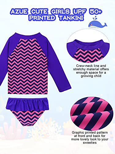 Girls Two Piece Swimsuits Baby Girls Long Sleeve Tankini Girls Rash Guard Set UPF 50+ Toddler Bathing Suit Swimwear Navy Watermelon 2-3T