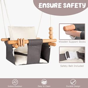 Baby Swing Outdoor Indoor Toddler Swing Seat with Safety Belt, Canvas Hanging Swings Outside Tree Swing Great Gift for Baby Boys Girls Kids Lovers