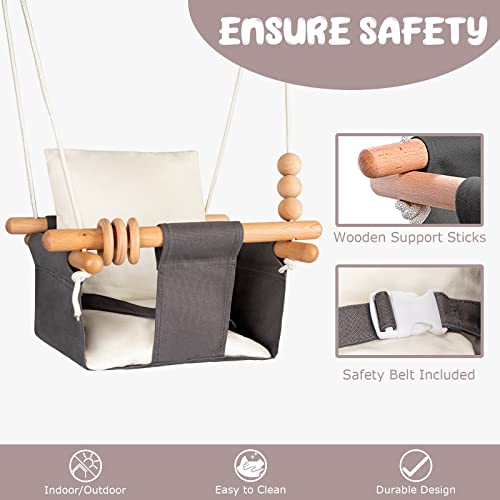 Baby Swing Outdoor Indoor Toddler Swing Seat with Safety Belt, Canvas Hanging Swings Outside Tree Swing Great Gift for Baby Boys Girls Kids Lovers