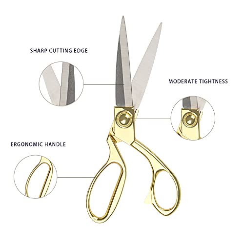 SIRMEDAL Professional Heavy Duty Tailor Scissors 8" Gold Stainless Steel Dressmaker Shears(Gold)