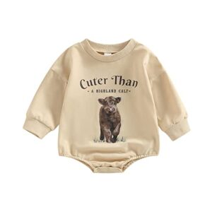 zyhwshine western baby outfit newborn boy girl cow print sweatshirt romper bodysuit sweater onesie fall winter clothes (khaki cuter,0-3 months)